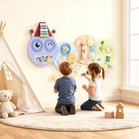 AIYAPLAY 7v1 nástěnné hračky, xylofon, ozubená kola, design housenek, MDF, 108 cm, barevné