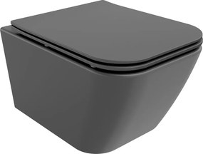 Mexen Madox WC mísa Rimless s pomalu padajícím prkénkem slim, duroplast, tmavě šedá mat - 30154061
