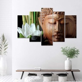 Gario Obraz na plátně Buddha a bílá květina - 5 dílný Rozměry: 100 x 70 cm