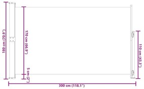 vidaXL Marketos Zatahovací boční markýza 180 x 300 cm hnědá