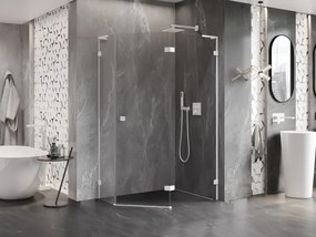 Mexen Lunar, L pravý výklopný pětiúhelníkový sprchový kout 100 x 80 cm, 8mm čiré sklo, bílý profil, 831L-100P-080L-20-00-P