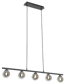 Moderní závěsná lampa černá 100 cm 5-světlo s kouřovým sklem - Atény