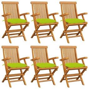 Zahradní židle s jasně zelenými poduškami 6 ks masivní teak,  3062567