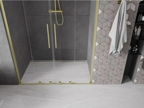 Mexen Velar L Duo, posuvné sprchové dveře do otvoru 160 cm, 8mm čiré sklo, zlatá matná, 871-160-003-02-55