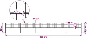 Zahradní plot s kopím nahoře ocelový 838 x 60 cm černý 277597