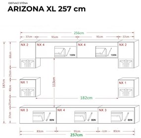 Ral Obývací stěna ARIZONA XL, 257 cm - Bílo/černý lesk