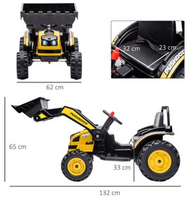 HOMCOM Dětské elektrické sedátko bagr 2 rychlostní stupně s volantem a ramenem lopaty pro 3-5 let do nosnosti 25 kg, žluté | Aosom.de