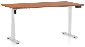 Výškově nastavitelný stůl OfficeTech B, 160 x 80 cm, bílá podnož, třešeň