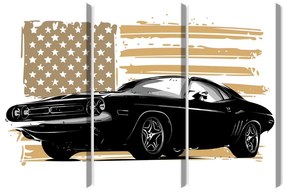 Vícedílný obraz Americké Svalové Auto S Pozadím Vlajky Usa Nedostatek Nedostatek Přírodní plátno 150x100