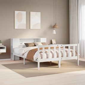 Postel s knihovnou bez matrace bílá 135x190 cm masivní borovice 3321652