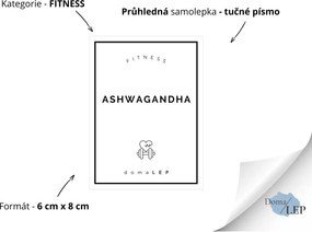 ASHWAGANDHA - Samolepka na dózu pro fitness doplňky - DomaLEP tvar: ČTVEREC, barva: PRŮHLEDNÁ - ČERNÉ písmo, velikost: š. 5 cm x v. 5 cm - základní písmo