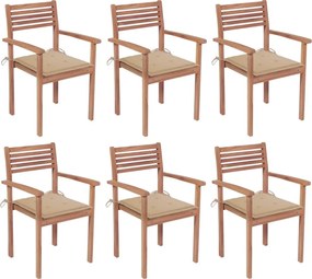 vidaXL Stohovatelné zahradní židle s poduškami 6 ks masivní teak [3072572] Barva: Béžová