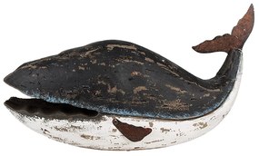 Černo-bílá dřevěná dekorace Velryba Nauticco - 36*15*23 cm