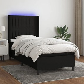 Box spring postel s matrací a LED černá 90x200 cm textil 3138447