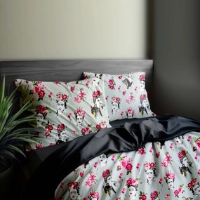 Ervi bavlněné povlečení oboustranné - Florita na šedém/černé