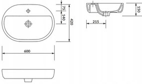 Cersanit Caspia Oval Box, umyvadlo na desku 60 x 42 cm, bílá, K11-0099