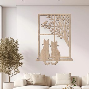 dřevo života Dřevěná dekorace Kočky v okně Zvolte rozměr (cm): 43x60, Zvolte barvu dekoru: Dub Sonoma