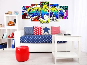 Obraz Svět mládeže (5-dílný) - pop-art s nápisem na barevném pozadí