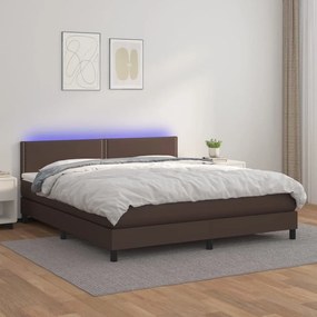 Box spring postel s matrací a LED hnědá 180x200 cm umělá kůže,  3134180
