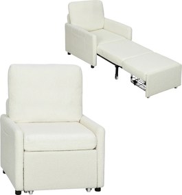 HOMCOM skládací křeslo pro 1 osobu, rozkládací křeslo s ukrytým úložným prostorem, široké polstrované sedadlo, 72 x 85,5 x 91 cm, krémová