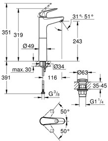 GROHE 24331001 - Umyvadlová baterie SWIFT 319 mm lesklý chrom