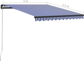 Ručně zatahovací markýza 300 x 250 cm modrobílá 3055184