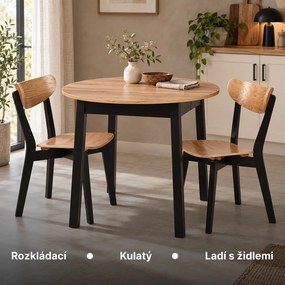 Stima Stůl LUCKY s černou/bílou podnoží Průměr 90 + 35 cm dub wotan černá