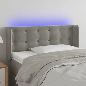 Čelo postele s LED světle šedé 83 x 16 x 78/88 cm samet
