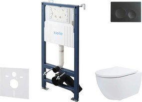 kielle Genesis New - Set předstěnové instalace, klozetu Oudee, Vortex Rimless+, sedátka softclose a tlačítka Gemini New I, matná černá 30502SS12