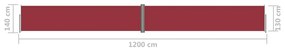 Zatahovací boční markýza červená 140 x 1 200 cm,  318065