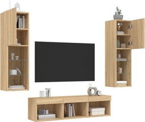 5dílná obývací stěna s LED dub sonoma kompozitní dřevo 3216606