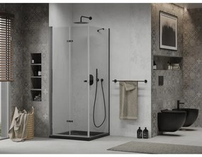 Mexen Lima, sprchový kout 90 (dveře) x 90 (stěna) cm, 6mm čiré sklo, černý profil + SLIM černá sprchová vanička 5cm s černým sifonem, 856-090-090-70-00-4070B