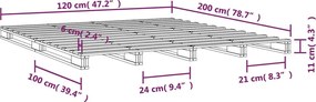 vidaXL Postel z palet 120 x 200 cm masivní borové dřevo [821389] Barva: Šedá