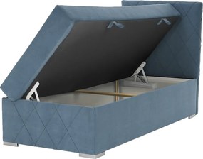 Boxspringová postel, jednolůžko, modrá, 90x200, pravá, PAXTON