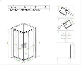 BPS-koupelny Čtvercový sprchový kout HYD-SK93A 80x80 chrom/transparent - bez vaničky