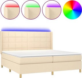 Box spring postel s matrací a LED krémová 200x200 cm textil 3138906