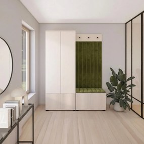 Předsíňová stěna RAYO 1 s čalouněnými panely, 140 cm, kašmír/ olivová