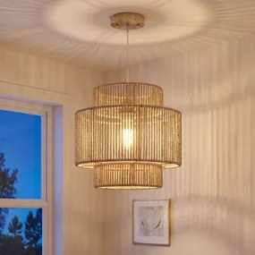 HOMCOM Závěsná lampa, 3stupňové stínidlo, kov, konopné lano, světle hnědá B31-521V01LR