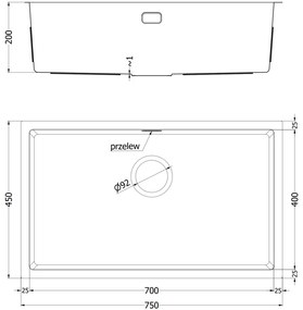 Mexen Trixo, 1-komorový nerezový dřez 750 x 440 mm, broušená ocel, 6415751000-01