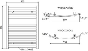 Mexen Helios, elektrické topné těleso 800x600 mm + topná tyč 600 W, chromová, W103-0800-600-2600-01
