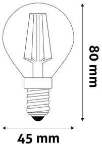 Prémiová retro LED žárovka E14 4,5W 470lm G45 teplá, filament, ekv. 40W, 3 roky