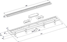 Polysan sprchový kanálek s nerezovým roštem 91 x 12,2 x 6,5 cm černá 73741B