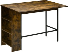 HOMCOM Barový Stůl se Skladem Bistro Stůl Centrální Ostrov Skládací Boční Deska a 3 Polic - 120 x 76 x 91,4 cm Rustikální Hnědá | Aosom