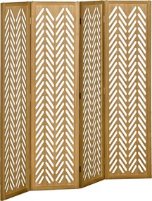 HOMCOM Dřevěný mřížkový dělicí panel, skládací příčka 4 panely, přírodní dřevo 160 x 170 cm
