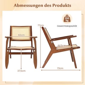 Costway Ratanové křeslo s přízvukem a ergonomickou opěrkou a područkou bambusové