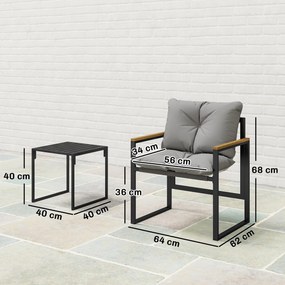 Outsunny 3dílný bistro set pro 2 osoby — kovový rám, polstrovaná křesla a odkládací stolík, zahradní nábytek na balkon, terasu nebo trávník