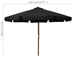 vidaXL Zahradní slunečník s dřevěnou tyčí 330 cm černý