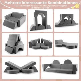Costway Modulární dětská pohovka Play Sofa Modulární pohovka s – šedá