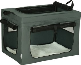 PawHut přepravka pro psy se síťovaným oknem a polštářem, přepravka pro kočky Oxford šedá pro psy do 4 kg