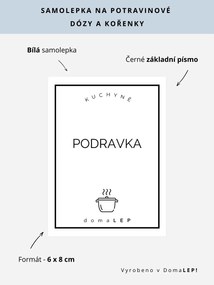 PODRAVKA – bílá samolepka na dózu, základní písmo, 6 x 8 cm | DomaLEP